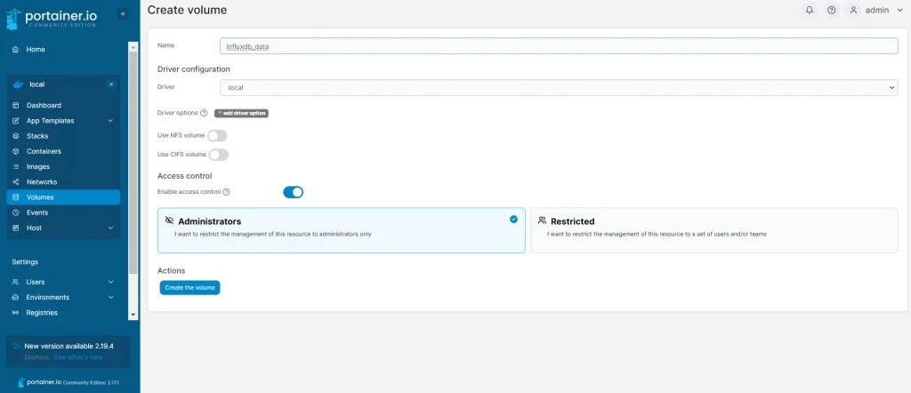 ioBroker, Influxdb 2.x und Grafana mit Portainer installieren